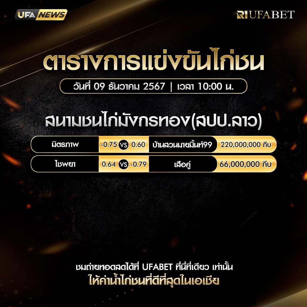 ตารางไก่ชน9-12-67 สนามชนไก่มังกรทอง(สปป.ลาว)